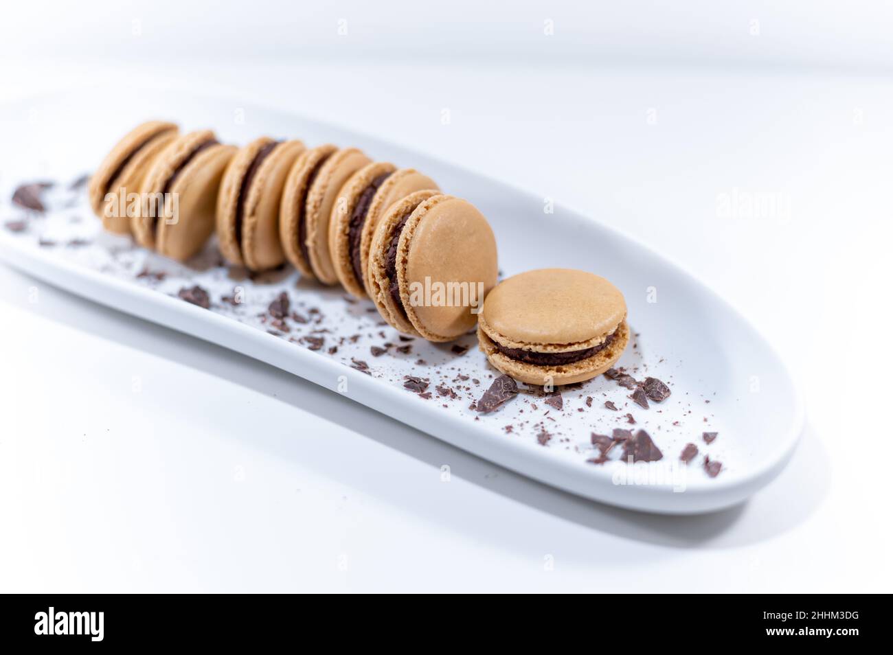 chocolate macarons, white french dish dessert Stock Photo - Alamy