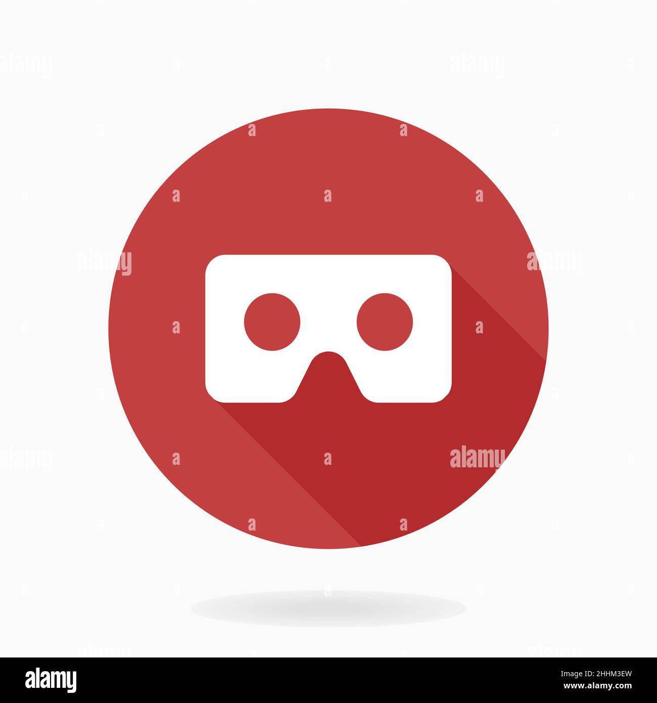 White vector icon with VR logo in red circle. Flat design with long ...