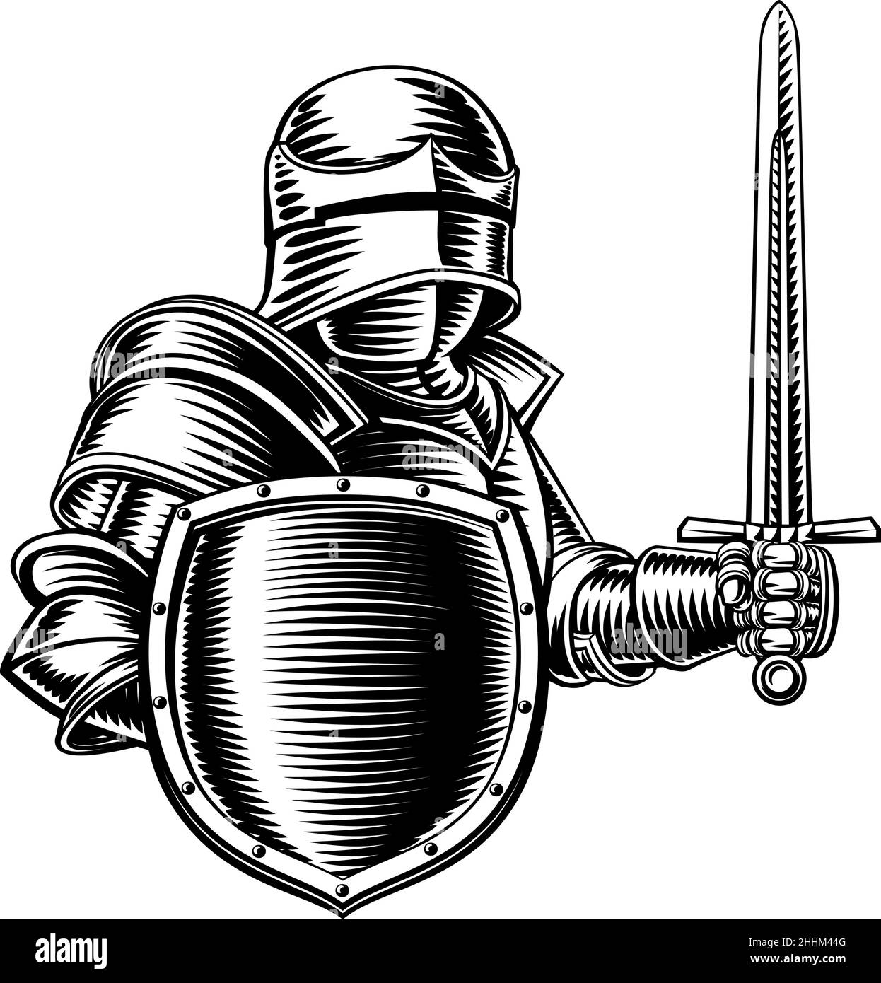 Medieval Knight Sword And Shield Vintage Woodcut Stock Vector Image ...