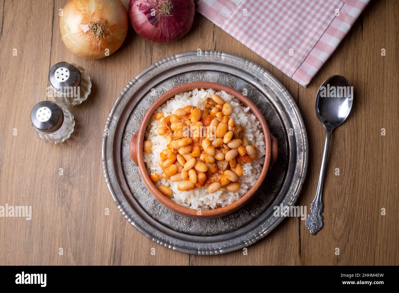 Traditional Turkish cuisine. Kuru Fasulye . Haricot Beans, rice and ...