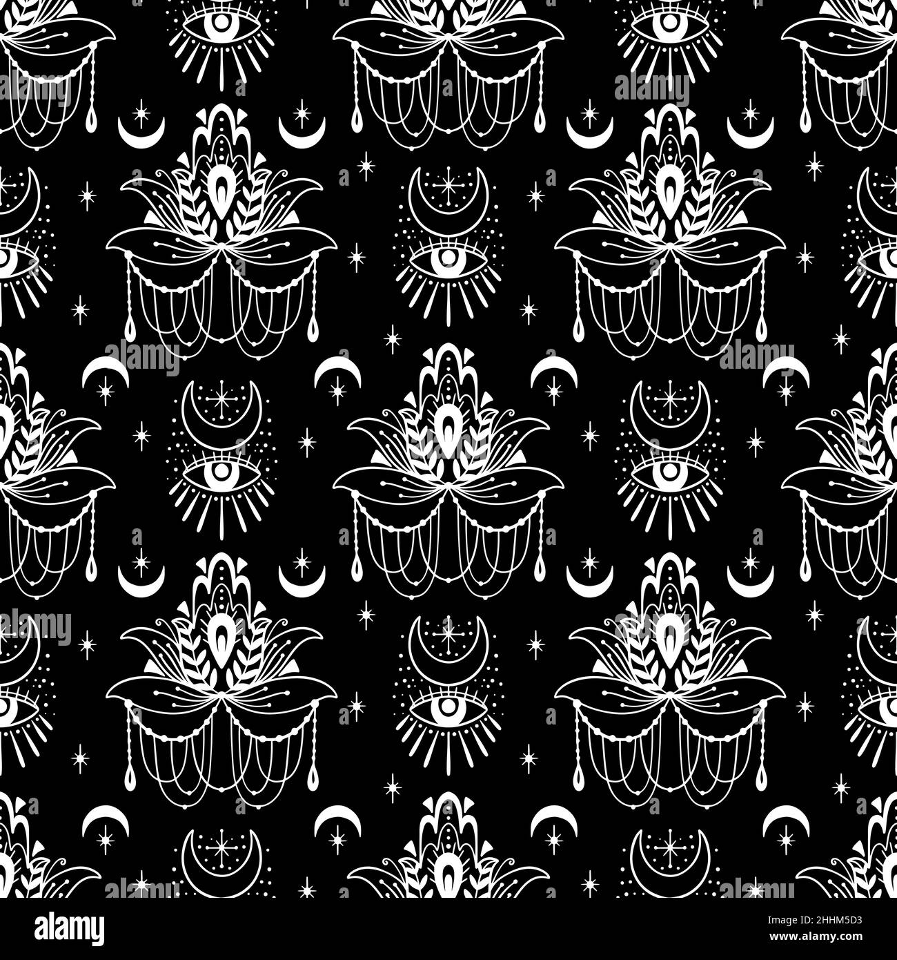 Mystic seamless pattern hamsa and evil eye symbol.Esoteric magic occult ...
