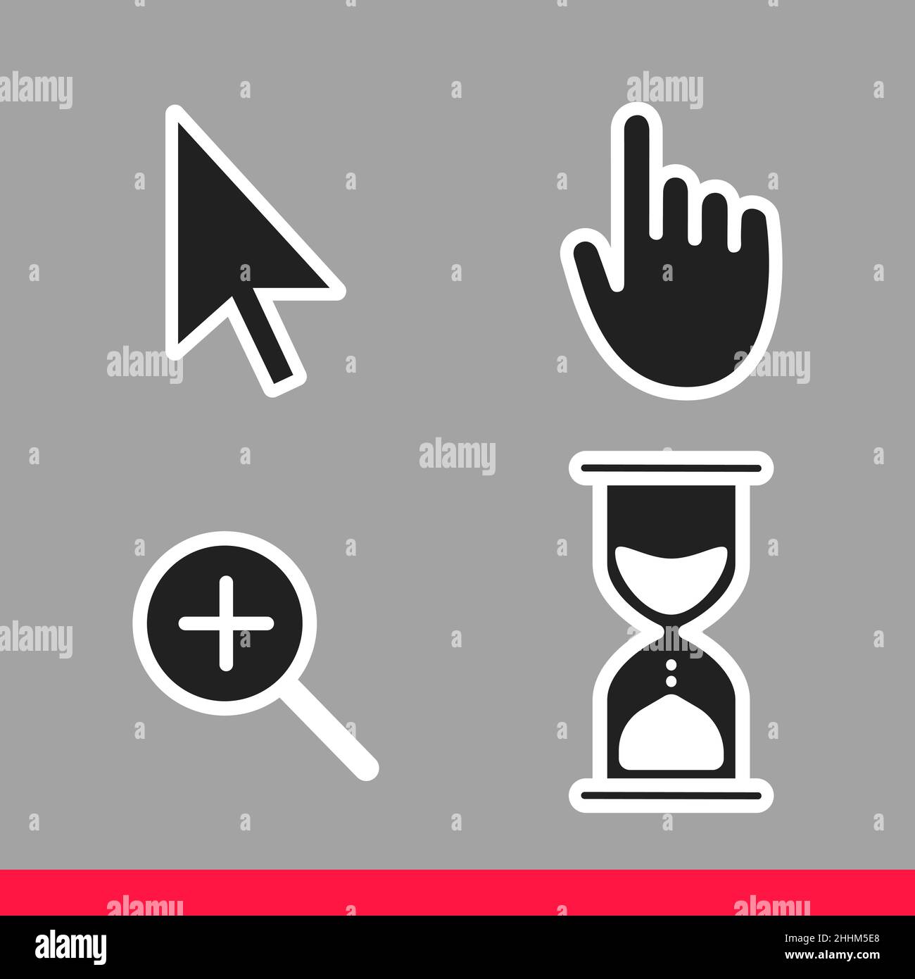 Pointer hand, arrow, hourglass loading clock mouse, magnifier cursors ...