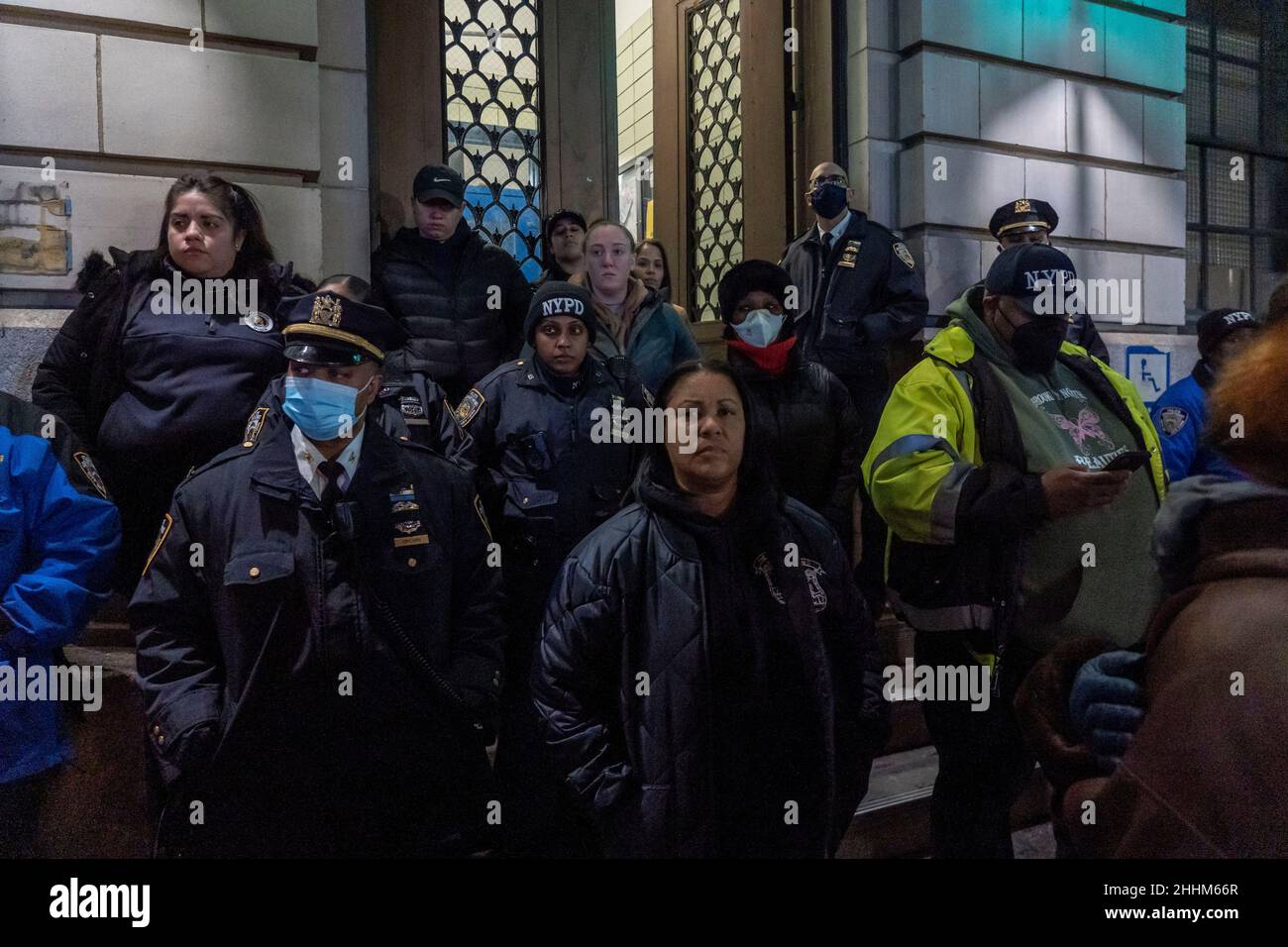 New York, United States. 24th Jan, 2022. NYPD officers are pictured at ...