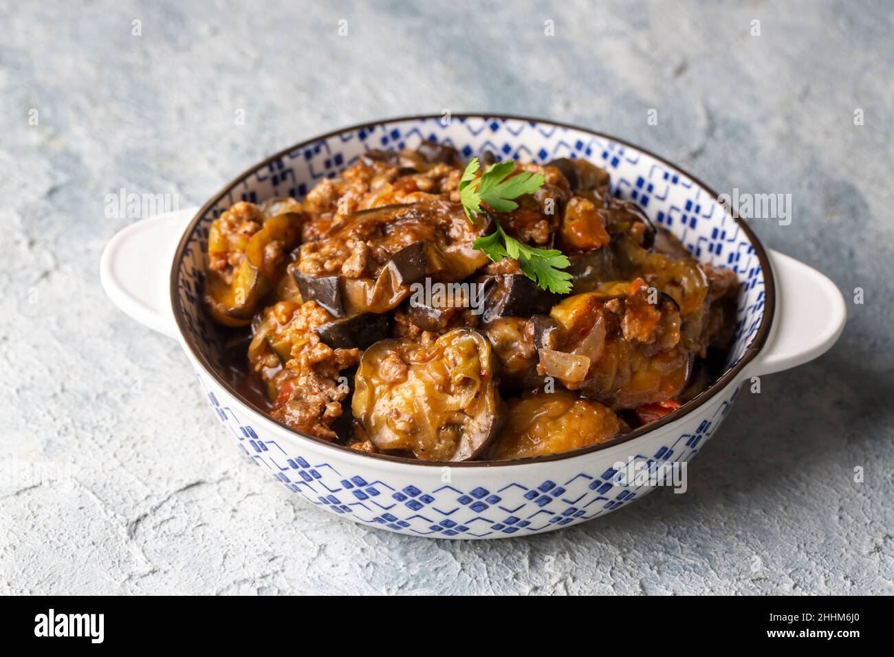 Traditional delicious Turkish food; eggplant moussaka (Turkish name ...