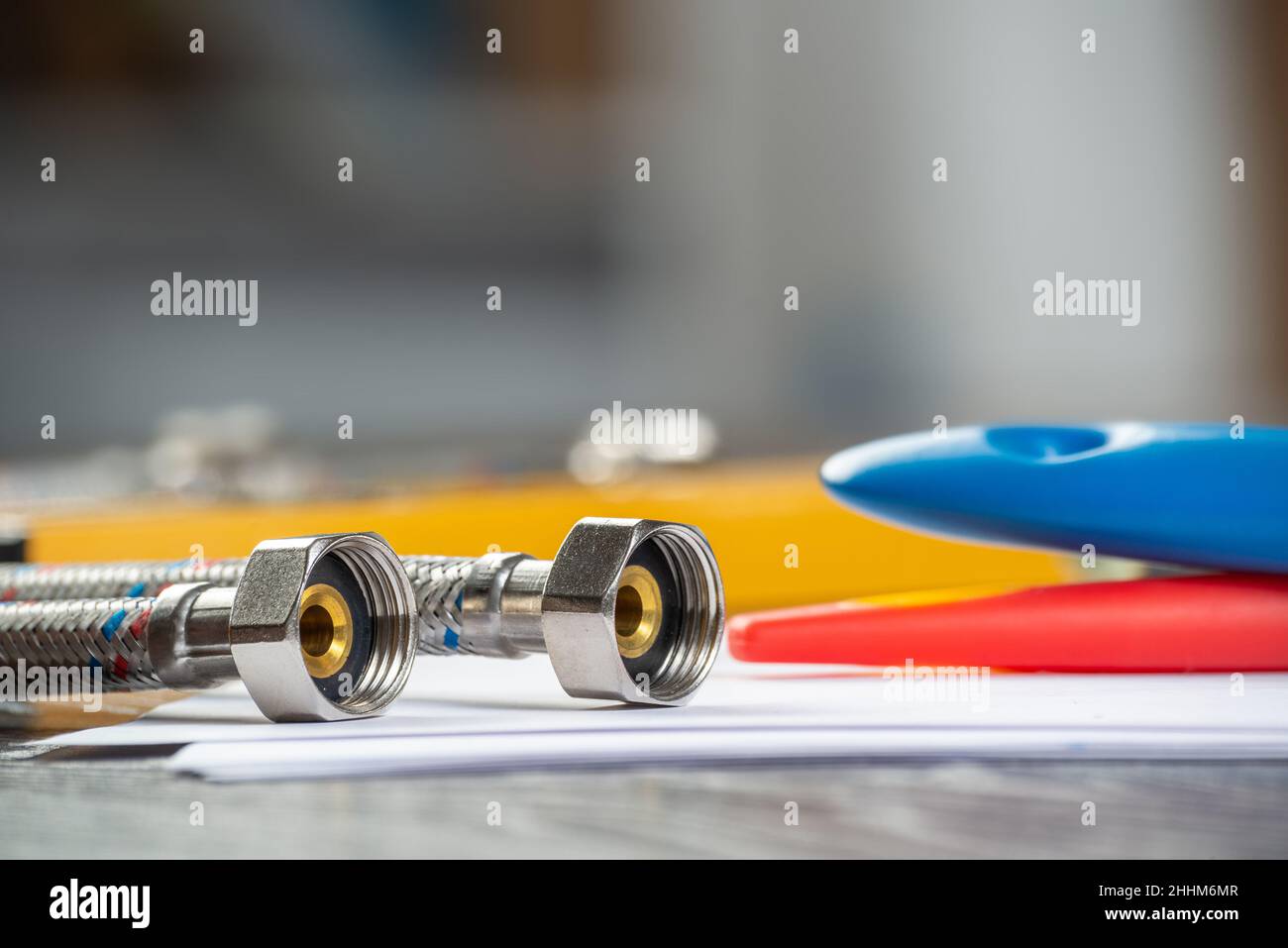 Water braided hose with connecting internal screw Stock Photo - Alamy