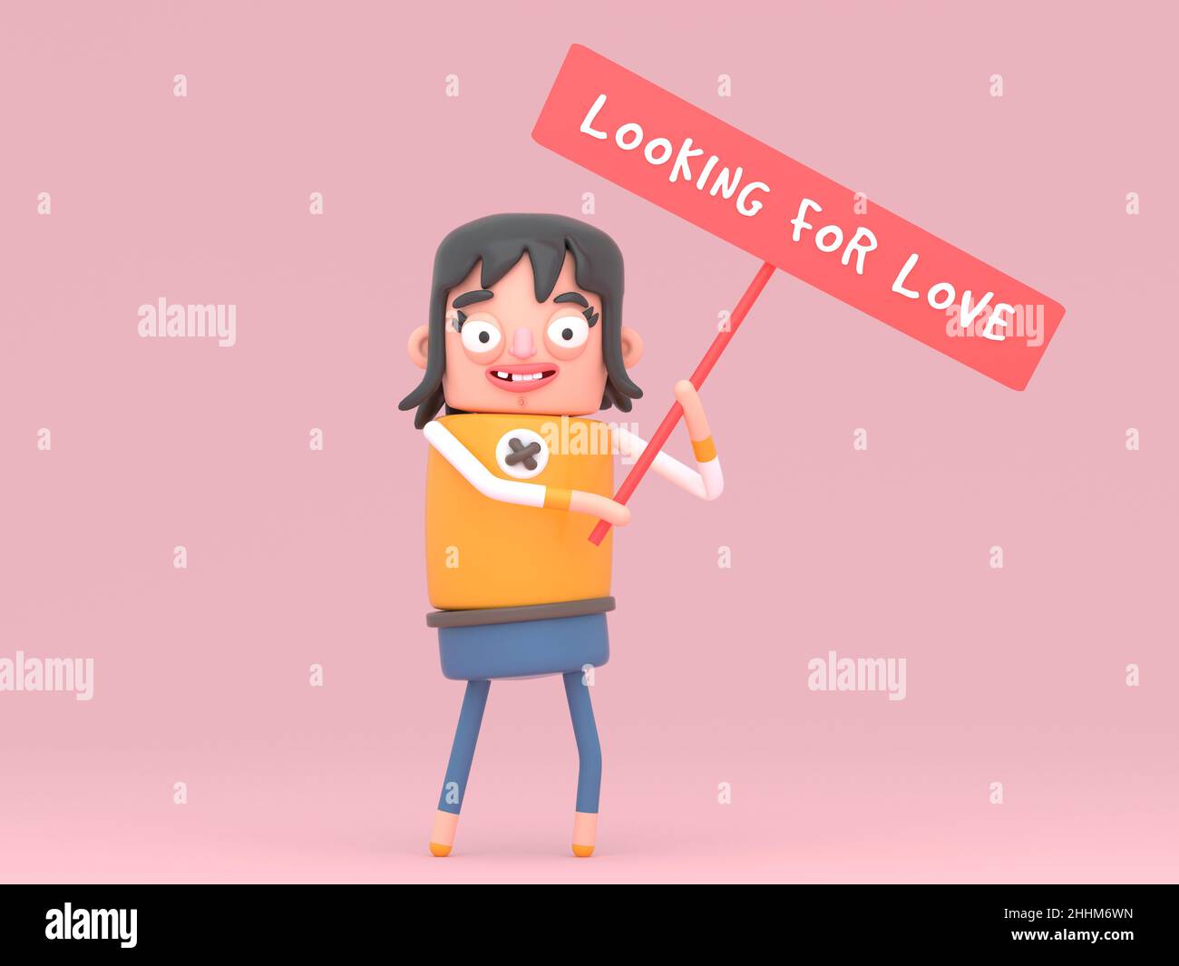 Lovely character holding a love banner. 3d illustration. Isolated Stock ...