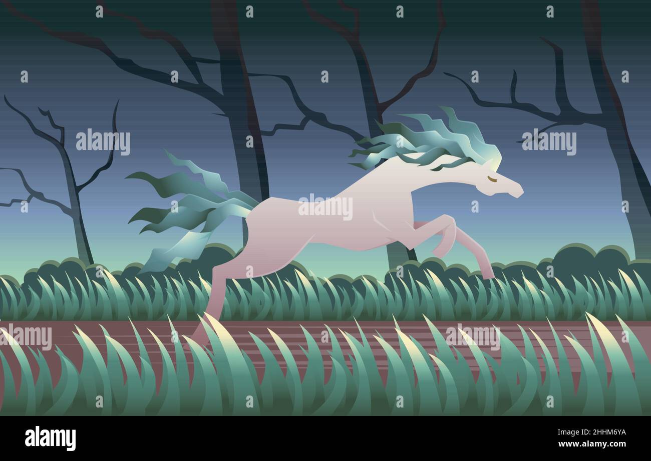 Beautiful Long Hair Horse Mare Run Fast Forest Jungle Fantasy ...