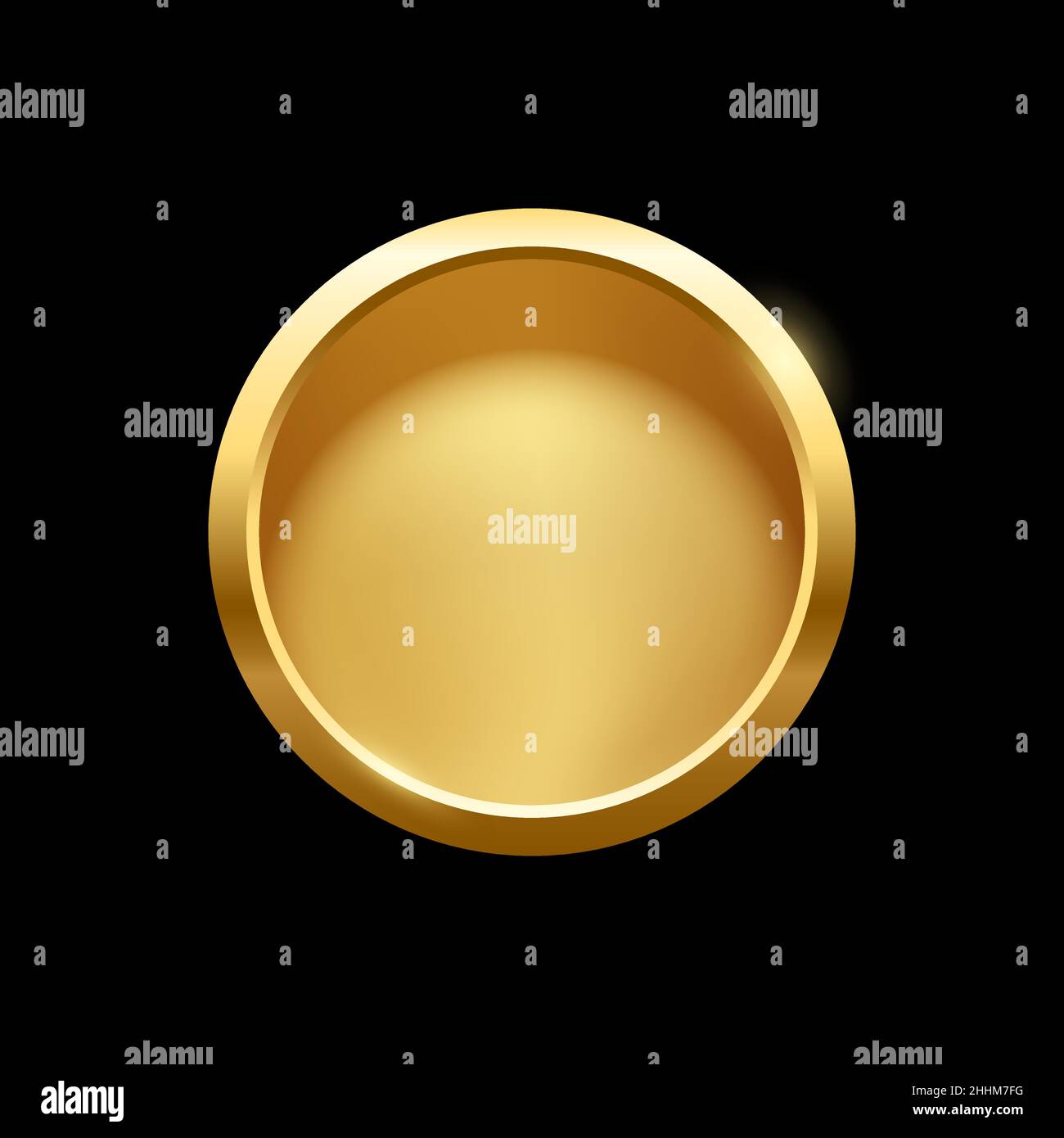 Gold round button with frame vector illustration. 3d golden glossy ...