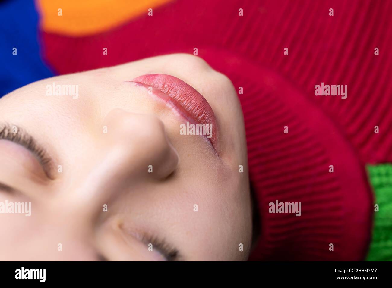 models after the first pass of permanent makeup, anesthesia is visible ...