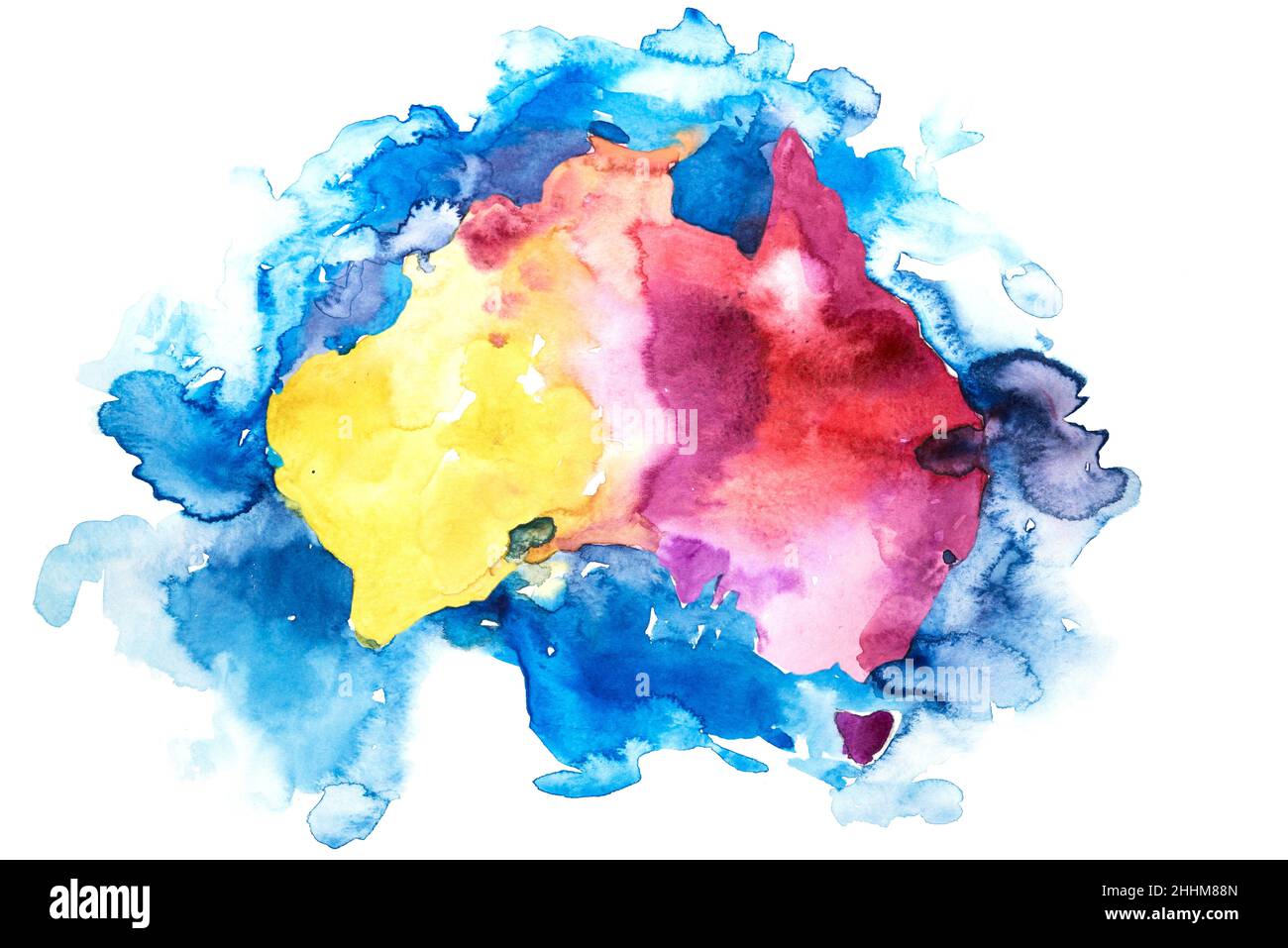 Watercolor map of Australia. Watercolour illustration Stock Photo - Alamy