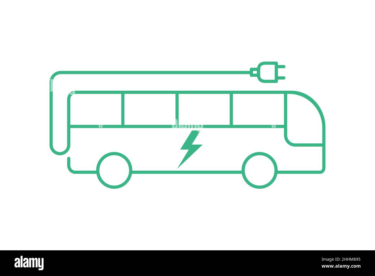 Green electric bus line icon. Sustainable energy sources. E-bus outline ...