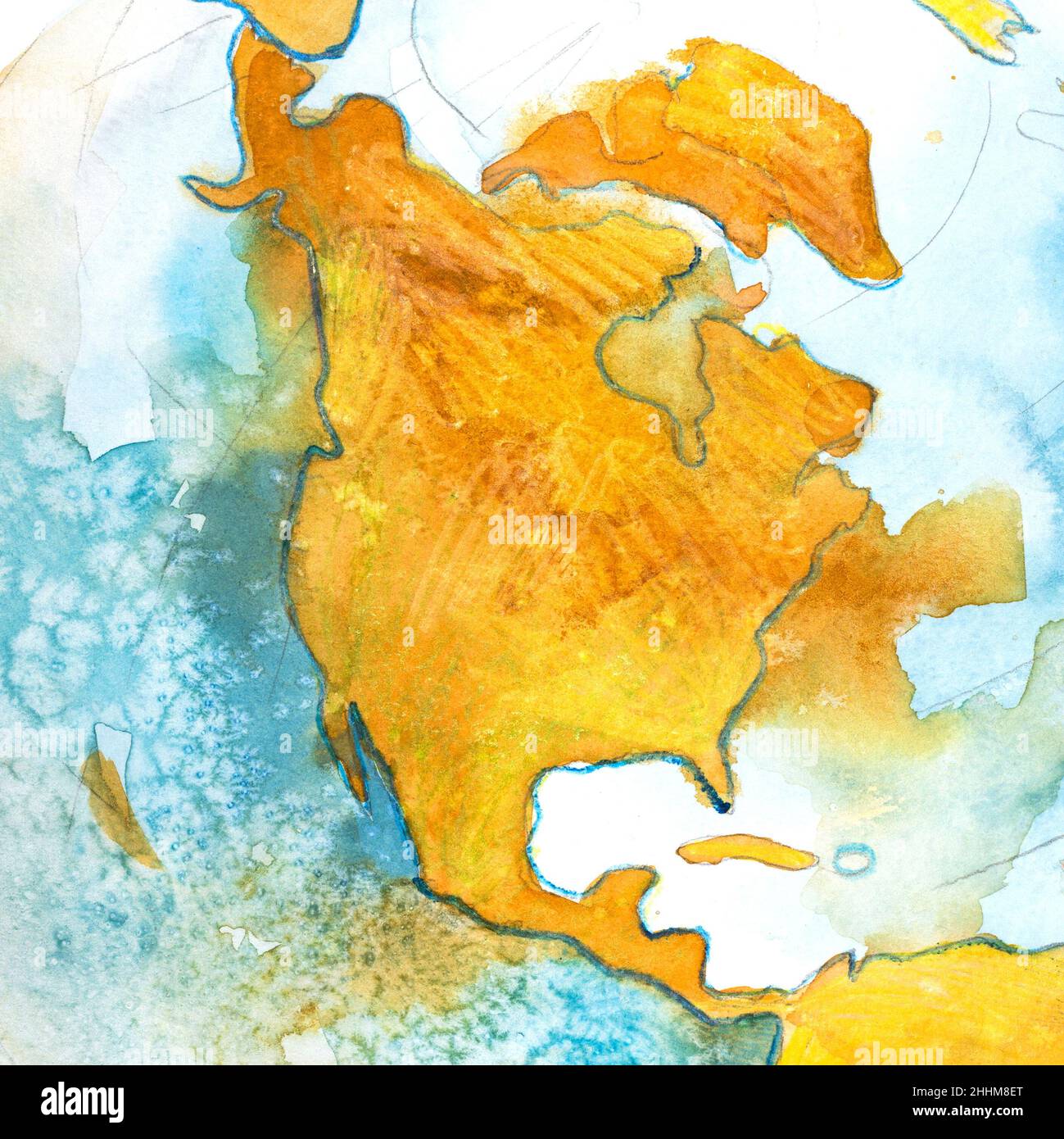 Map of North America, USA and Canada. Watercolor Stock Photo - Alamy