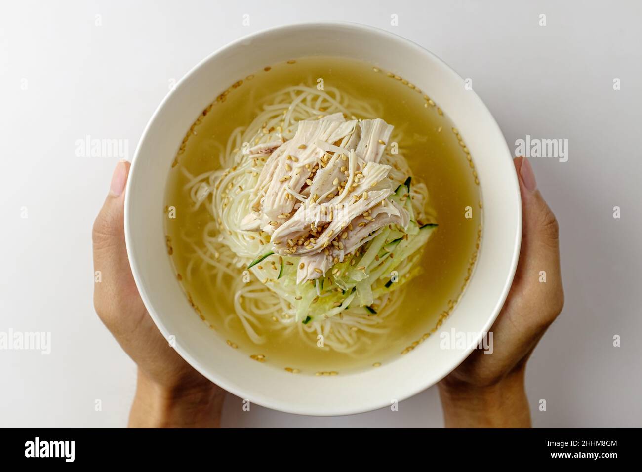 Chicken cold noodles on a white background Stock Photo - Alamy