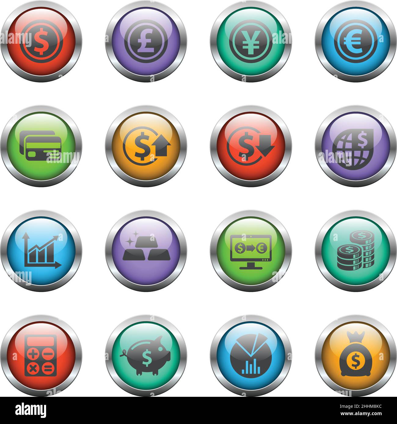 currency exchange vector icons on color glass buttons Stock Vector ...