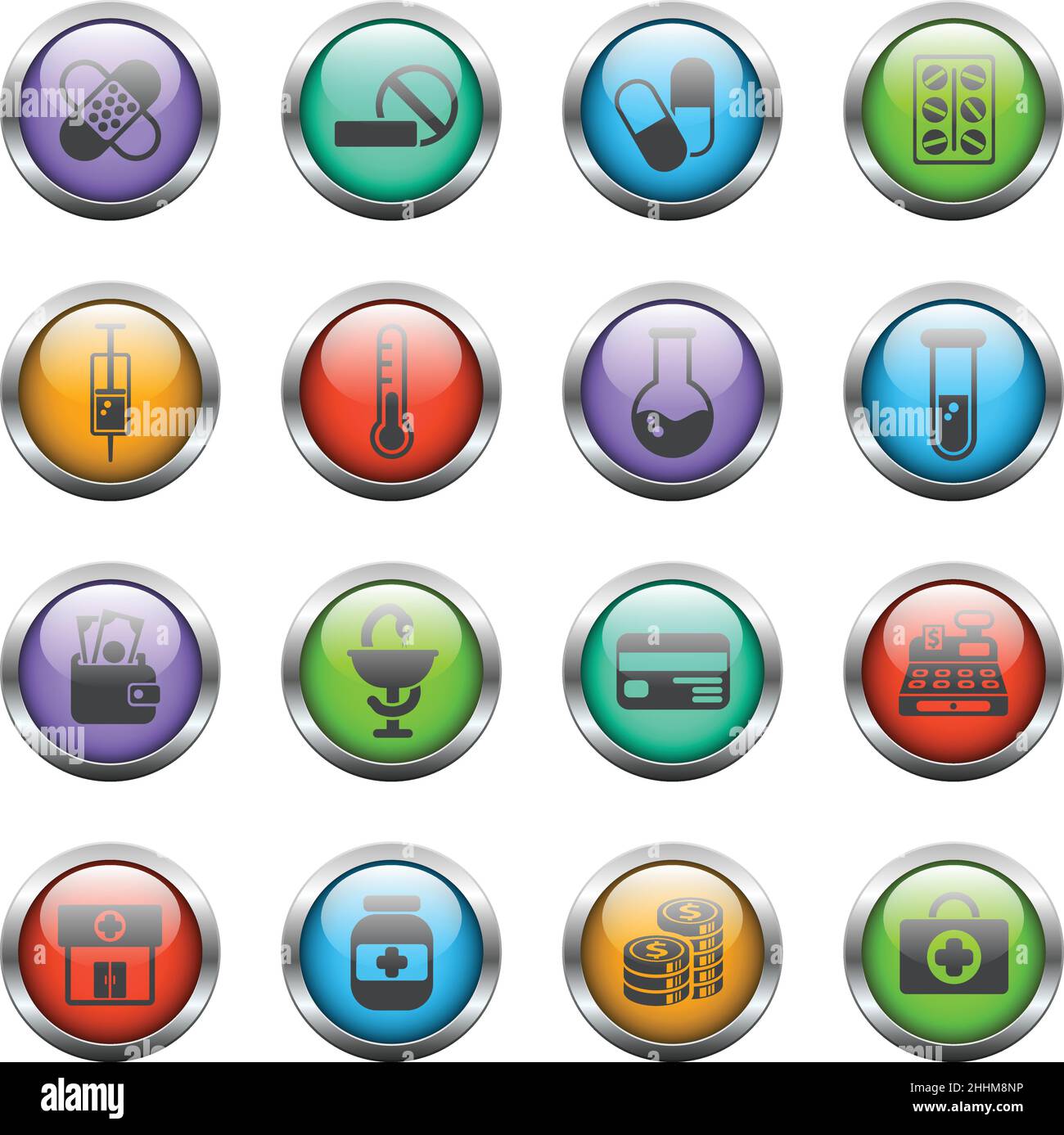 drug store vector icons on color glass buttons Stock Vector Image & Art ...