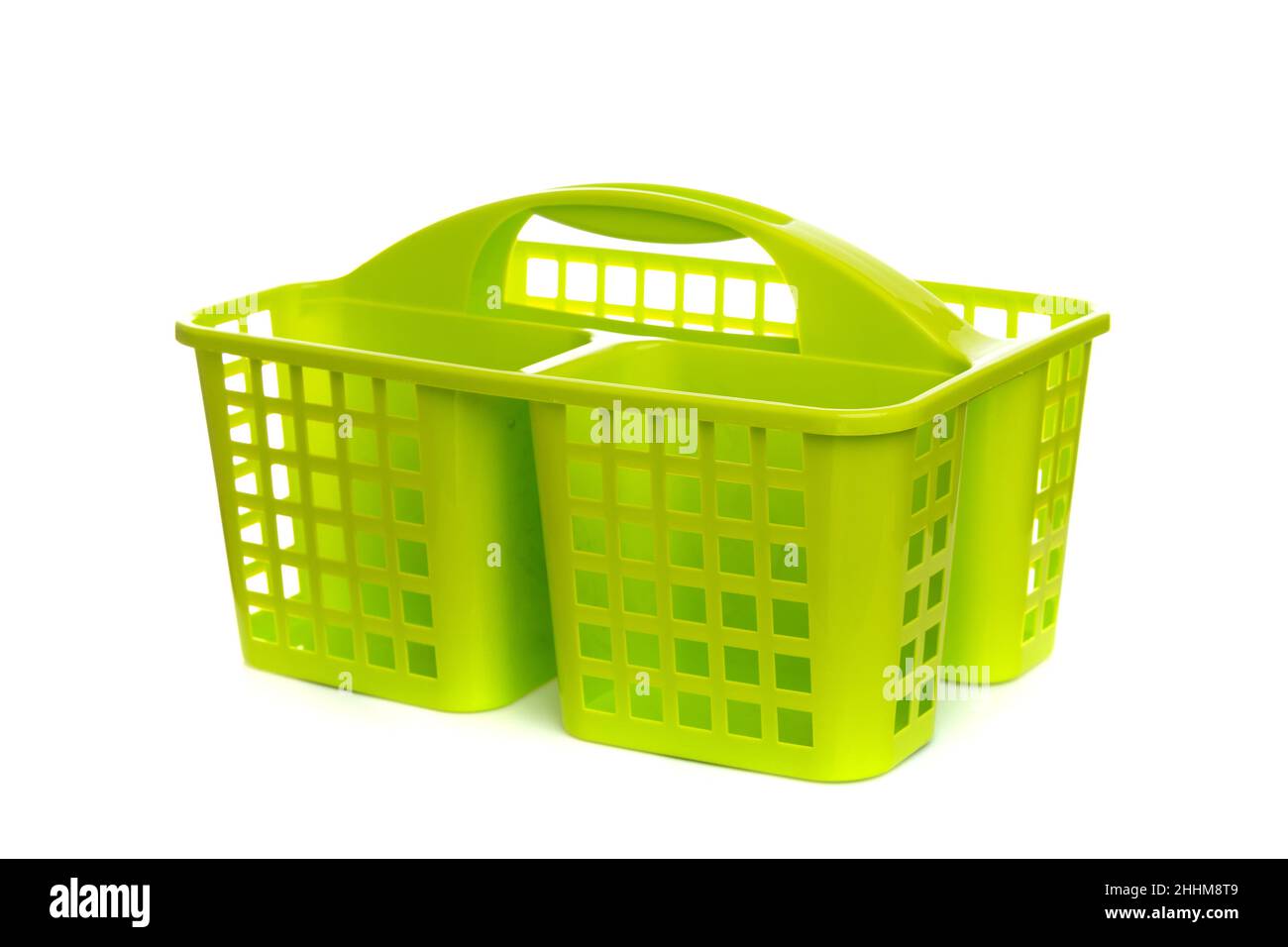 plastic light green cutlery container on white isolated background ...