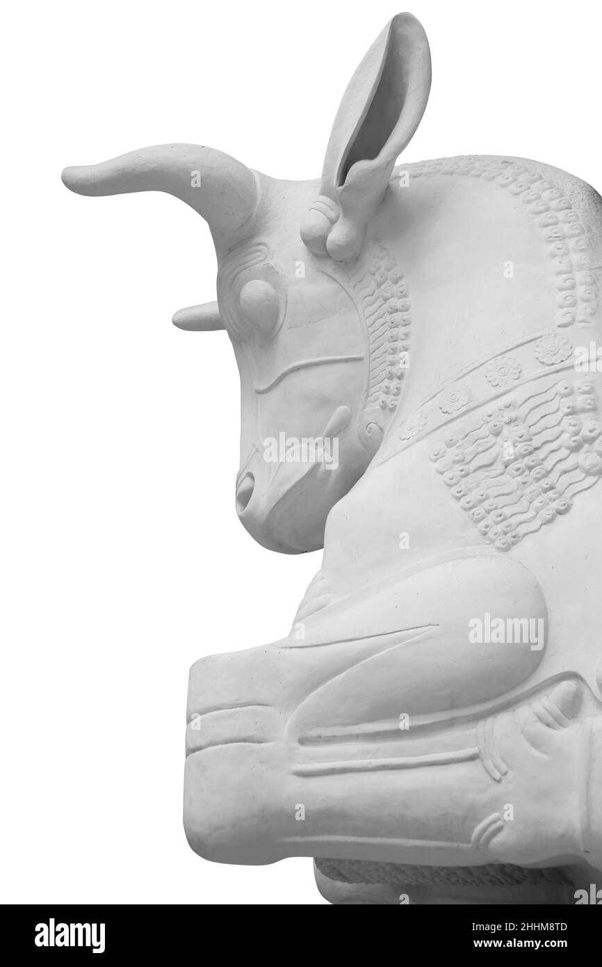 Stone statue. Bull isolated on a white background with clipping path ...