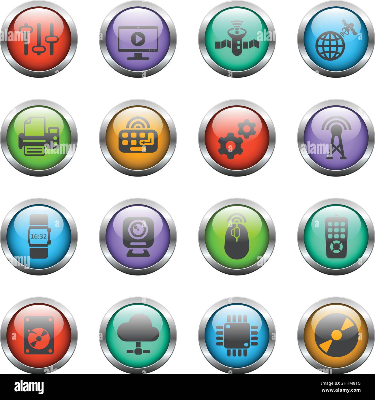 hi tech vector icons on color glass buttons Stock Vector Image & Art ...