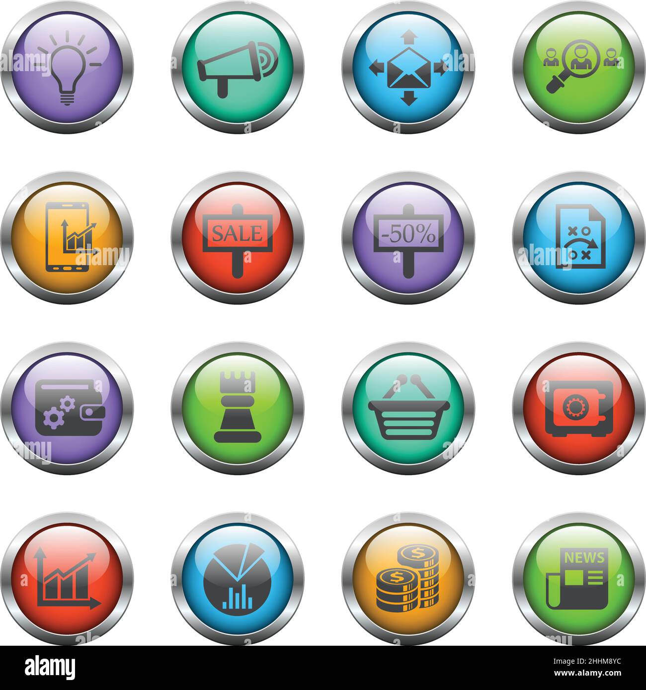 marketing vector icons on color glass buttons Stock Vector Image & Art ...