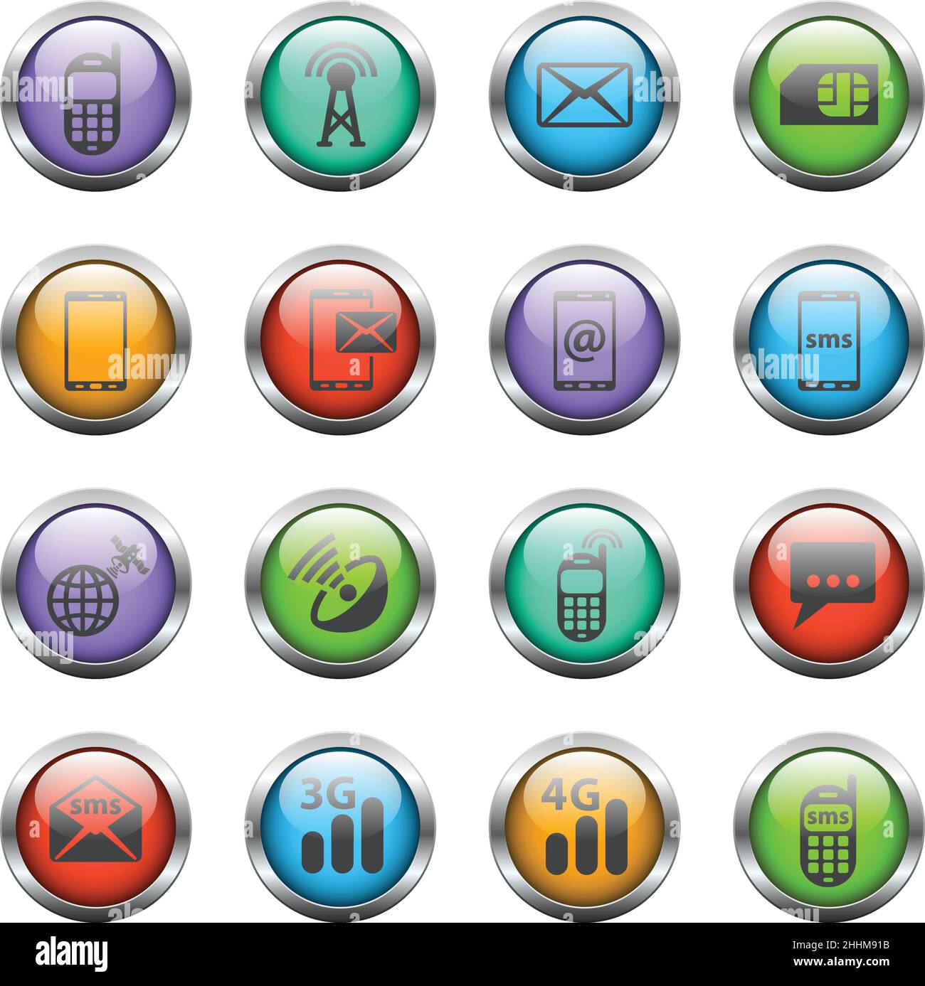 mobile connection vector icons on color glass buttons Stock Vector ...