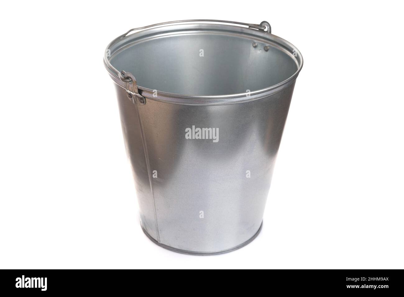empty galvanized metal bucket on white background Stock Photo - Alamy