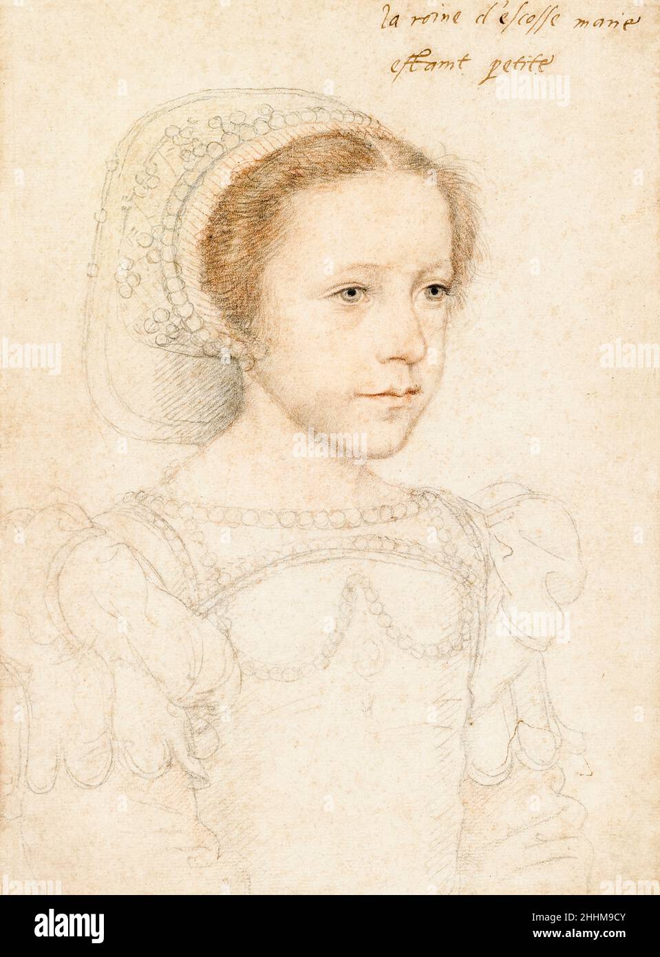 Mary Queen of Scots, as a young girl, portrait drawing by François ...
