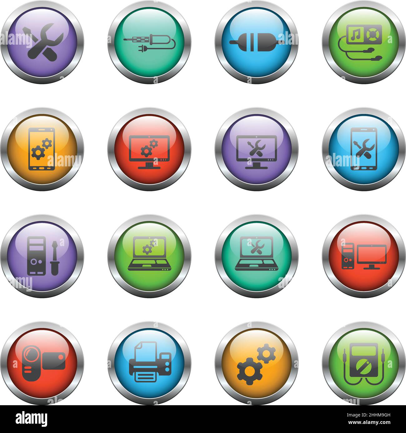 electronics repair vector icons on color glass buttons Stock Vector ...