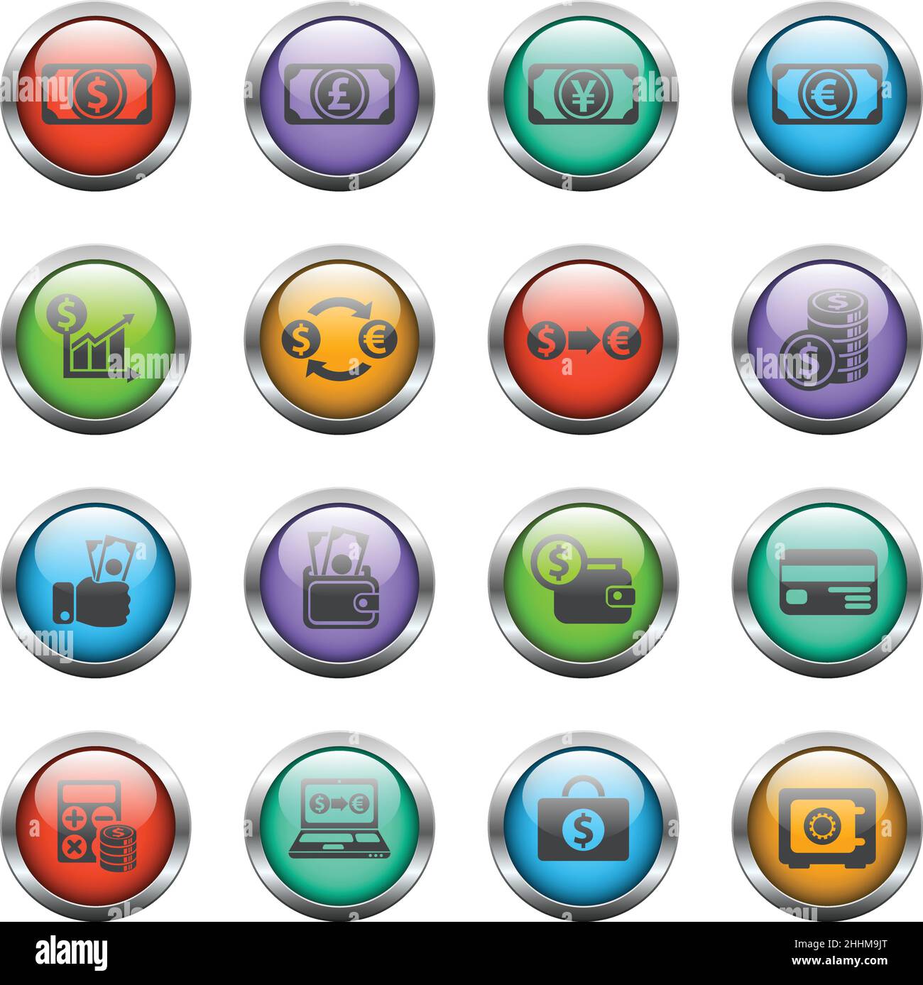currency exchange vector icons on color glass buttons Stock Vector ...