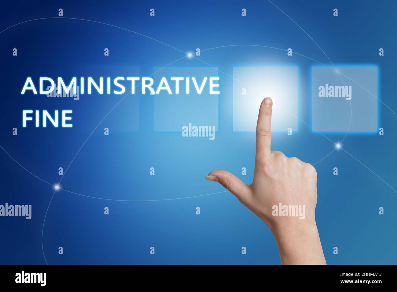 Administrative Fine - Hand button on interface with blue background ...
