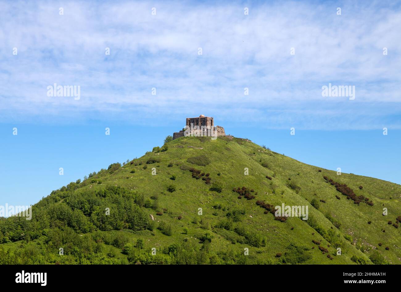 View of Fort Diamond (Forte Diamante) in the city of Genoa, Mura park ...