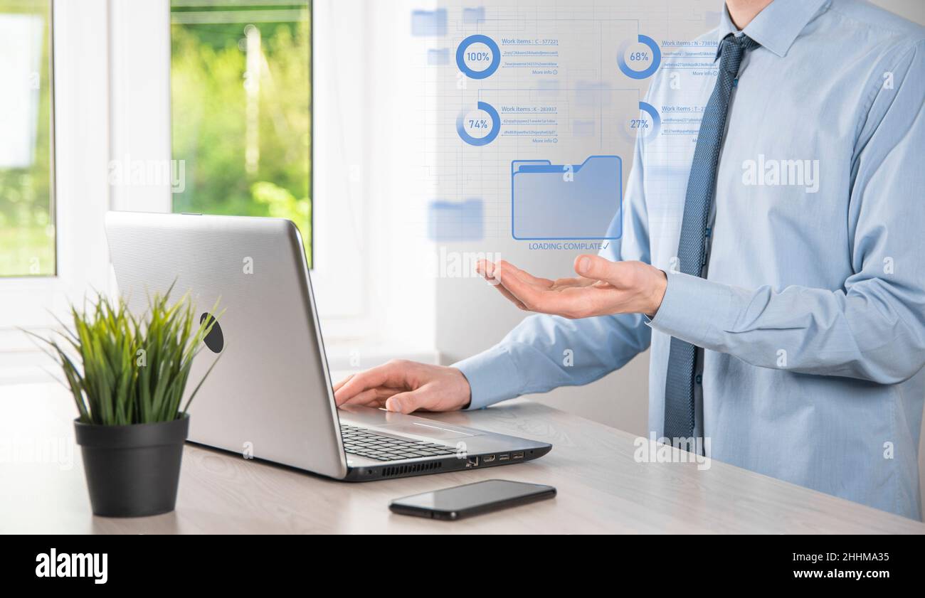 Business developer hand using board framework on virtual modern ...