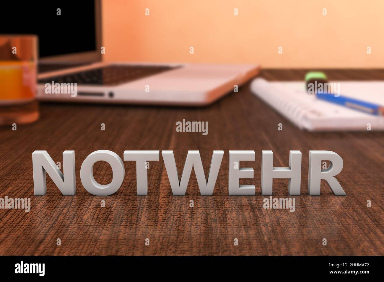 Notwehr - german word for self defence - letters on wooden desk with ...