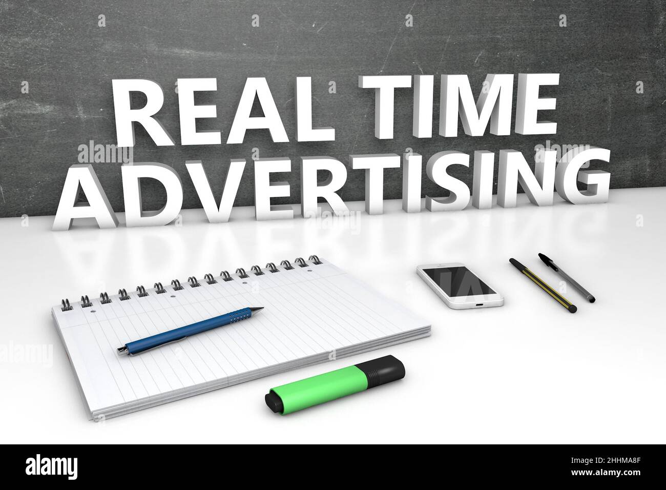 RTA - Real Time Advertising - text concept with chalkboard, notebook ...