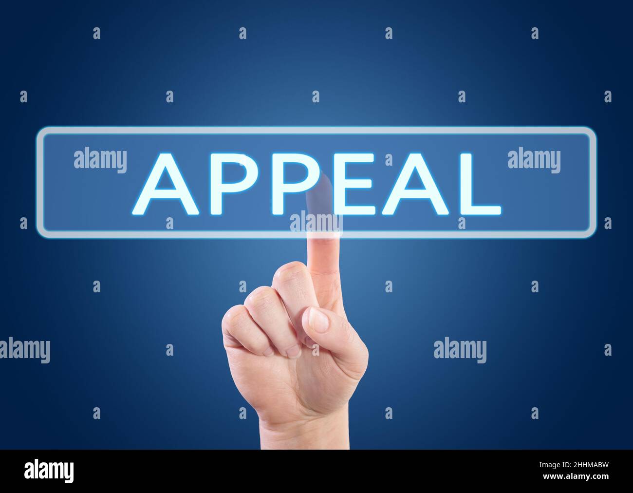 Appeal - Hand button on interface with blue background Stock Photo - Alamy
