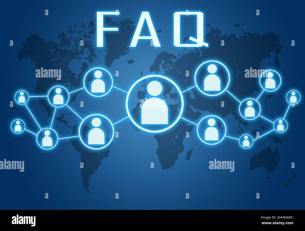 FAQ - Frequently asked questions - text concept on blue background with ...