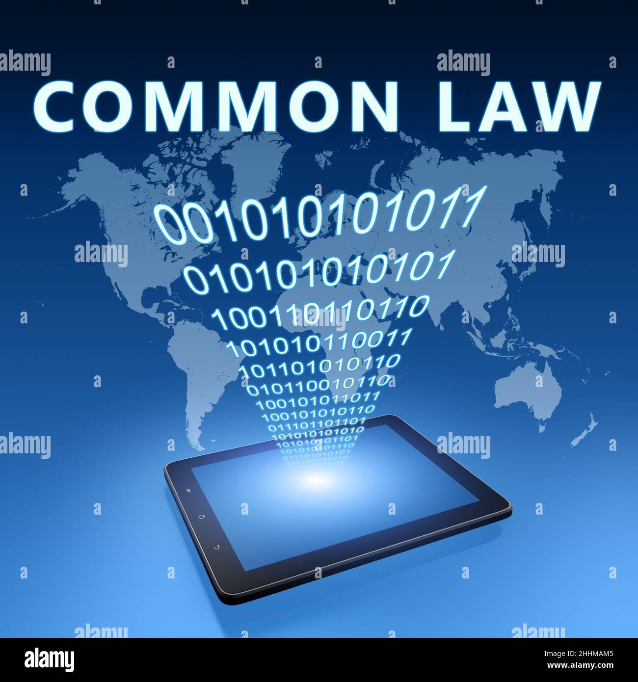 Common Law - text concept with tablet computer on blue wolrd map ...