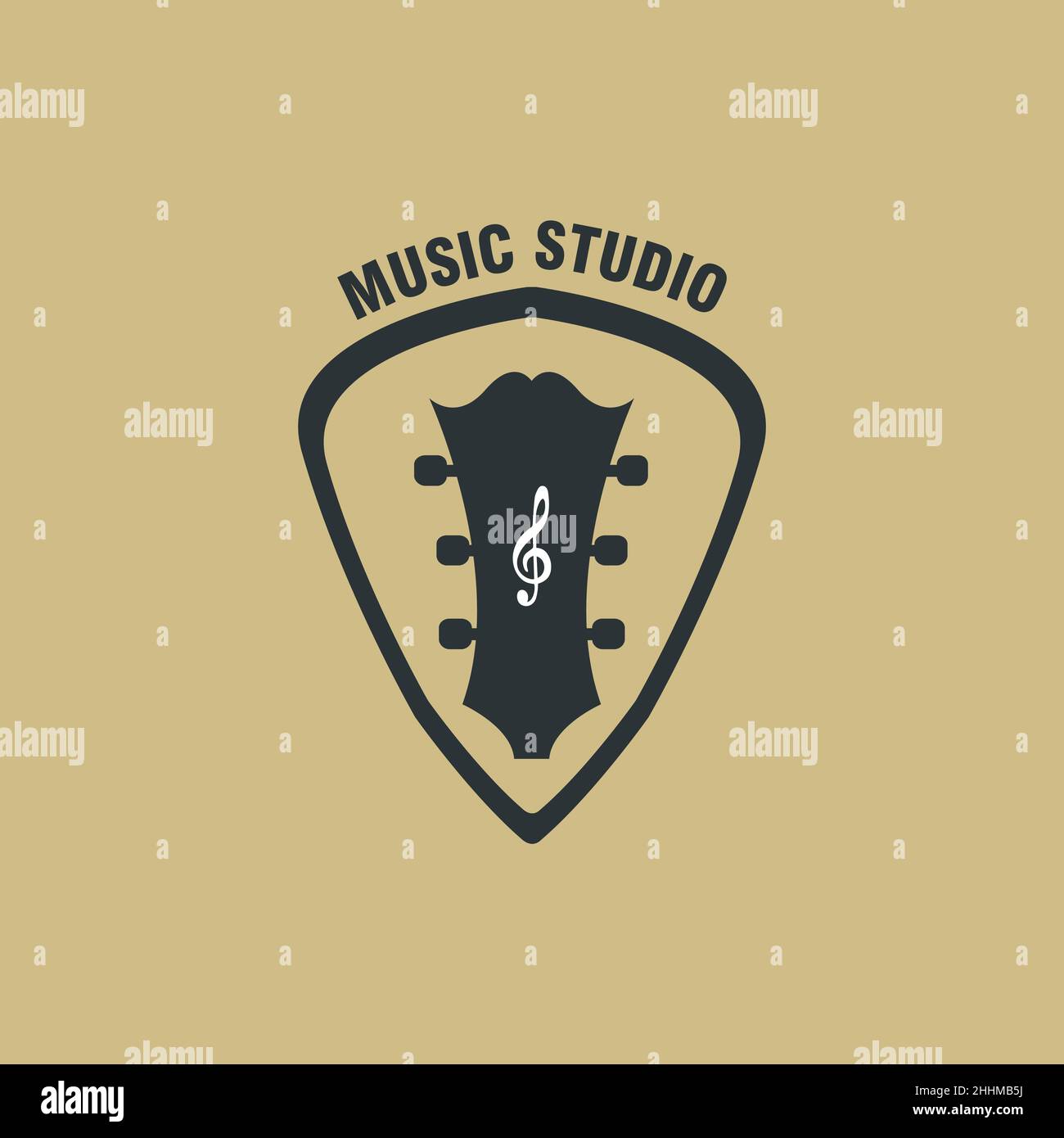 Music studio logo design innovation with guitar head and pick ...