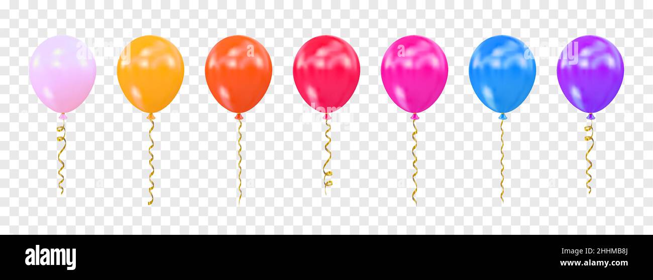Color balloon set isolated on transparent background. Realistic glossy ...