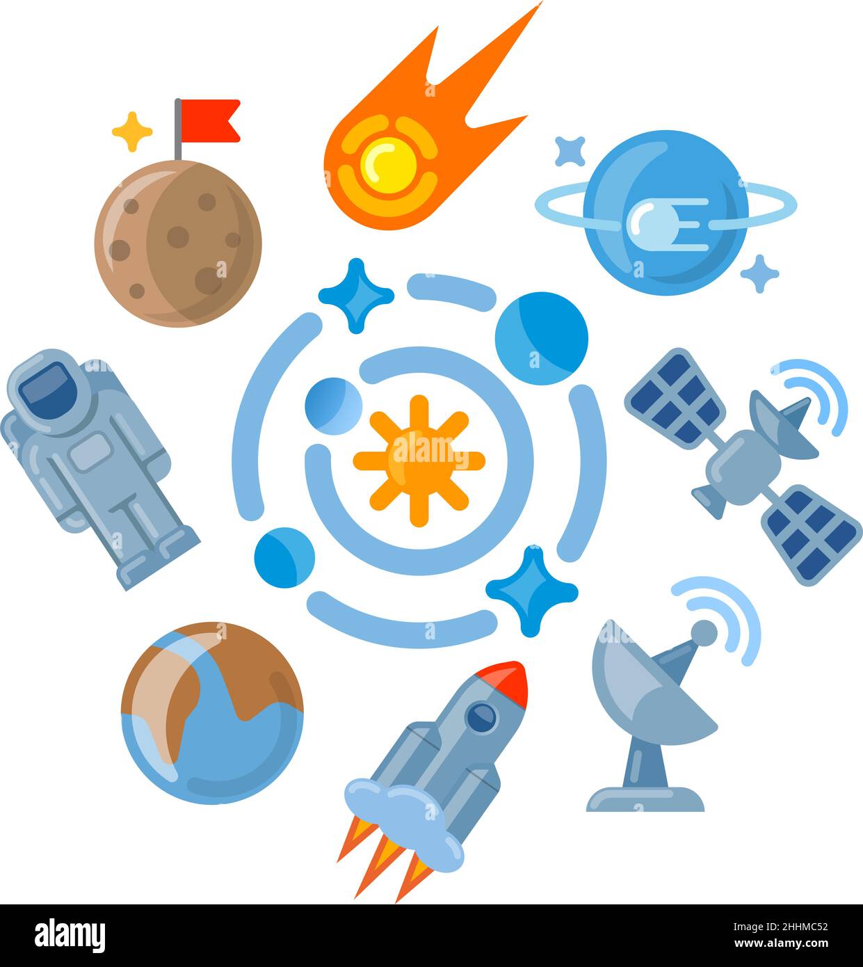 Set of space icons illustration in color style for for web, landing ...