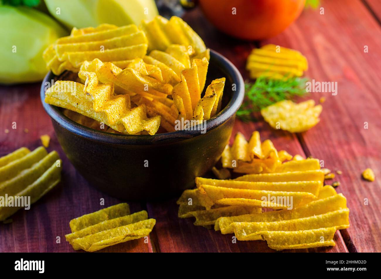 fried potato chips on the table and ingredients Stock Photo - Alamy