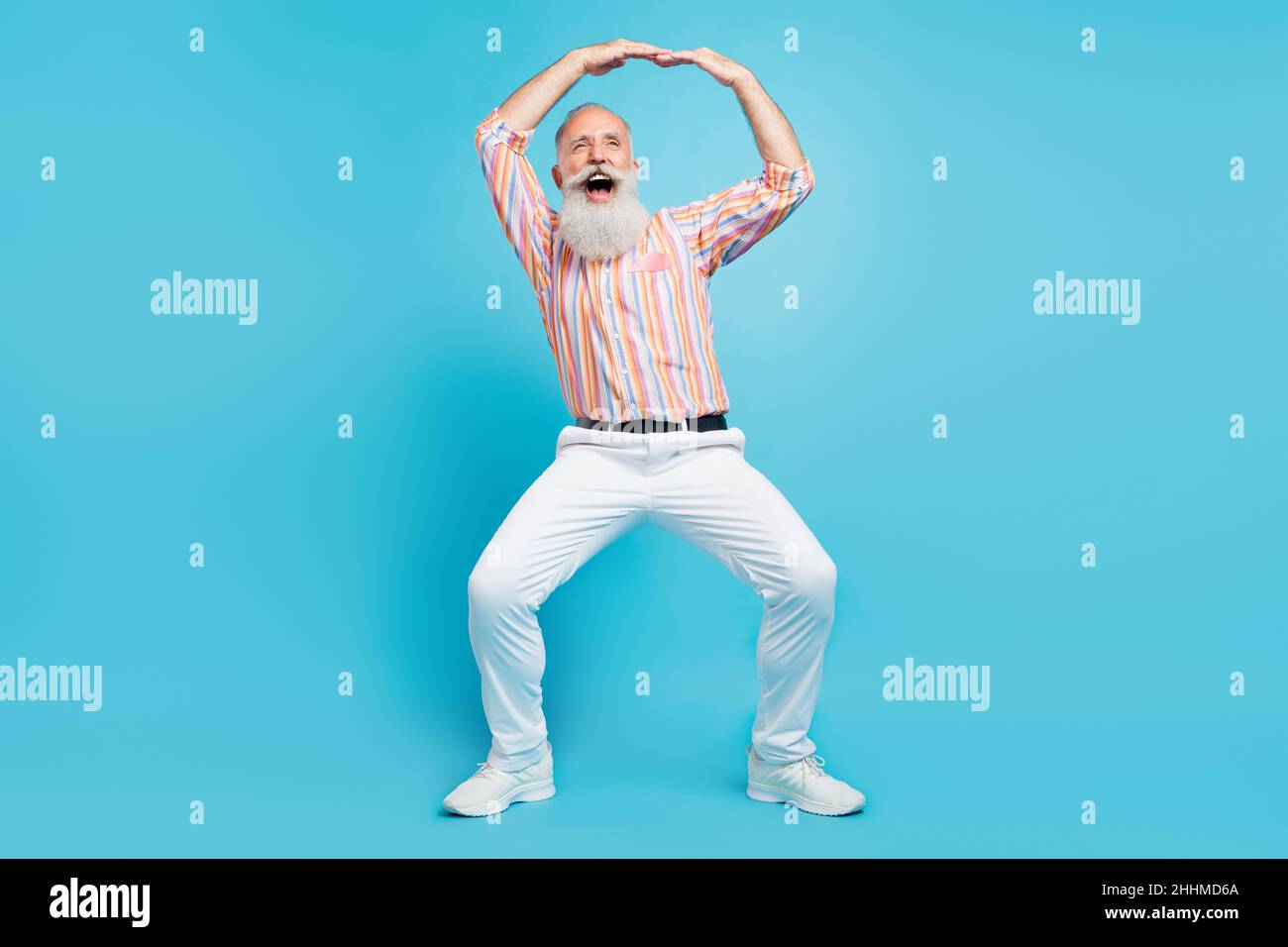 Full size photo of handsome senior man happy positive smile have fun ...