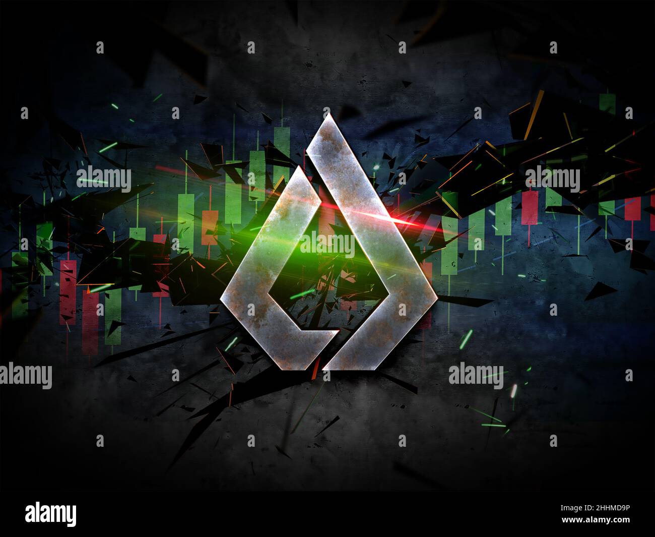 3D rendering lisk cryptocurrency coin on colorful background ...