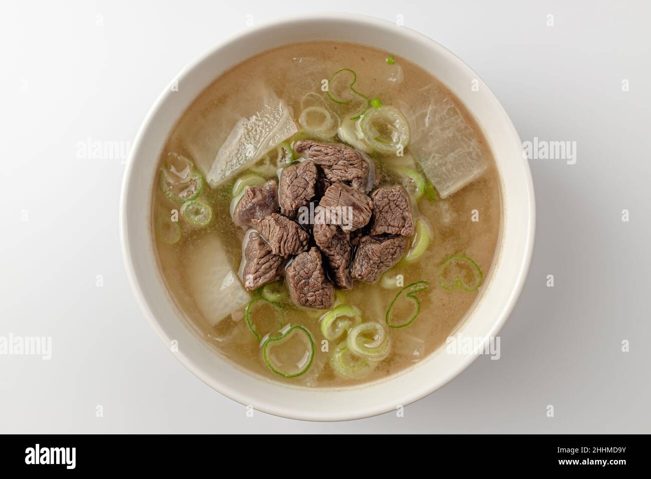 Beef radish soup on a white background Stock Photo - Alamy