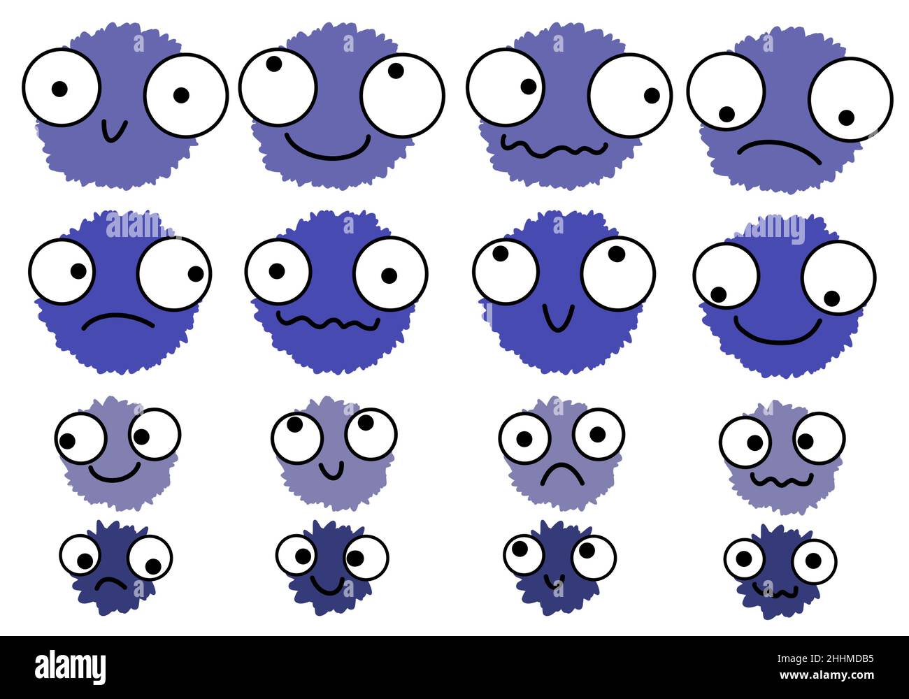 Cartoon fluffy alien kids set for stickers and cards and posters and ...