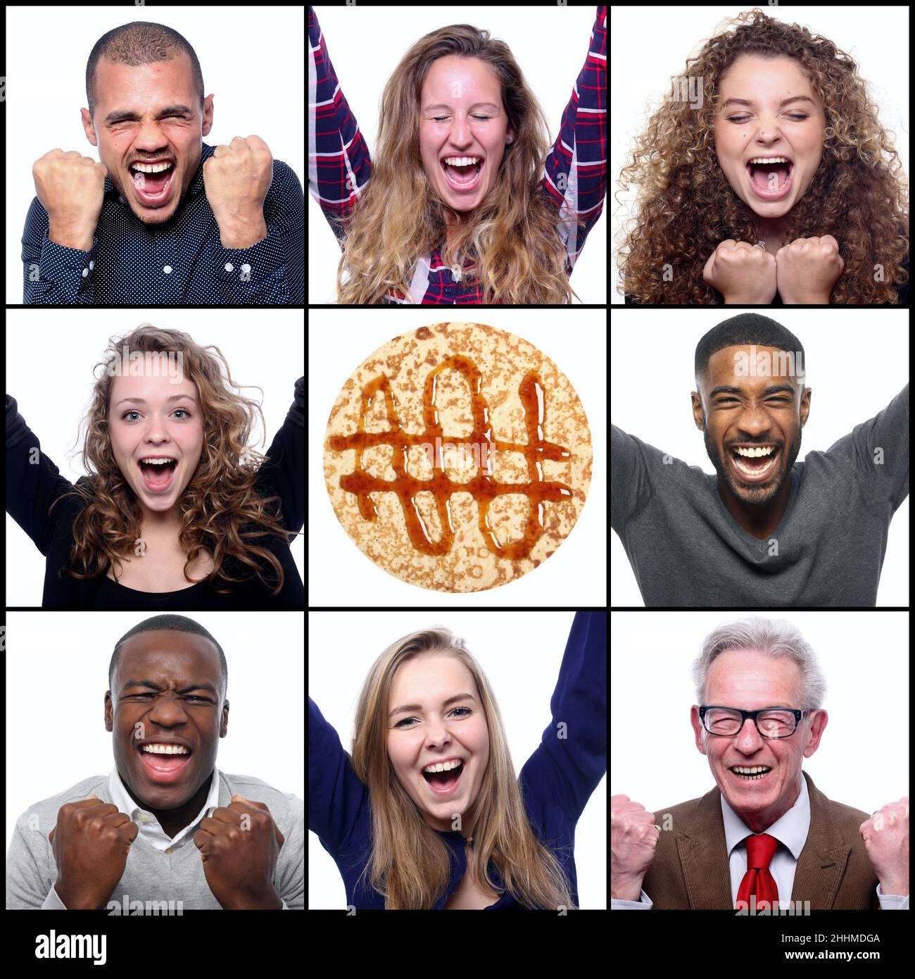 Cheerful people surrounded with healthy food Stock Photo - Alamy