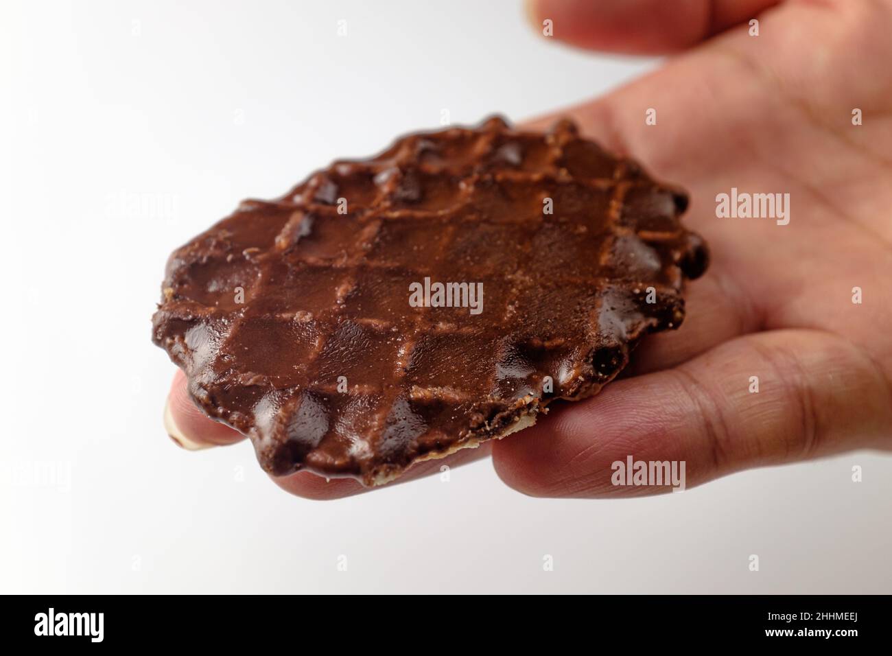 Chocolate waffle snack on white background Stock Photo - Alamy
