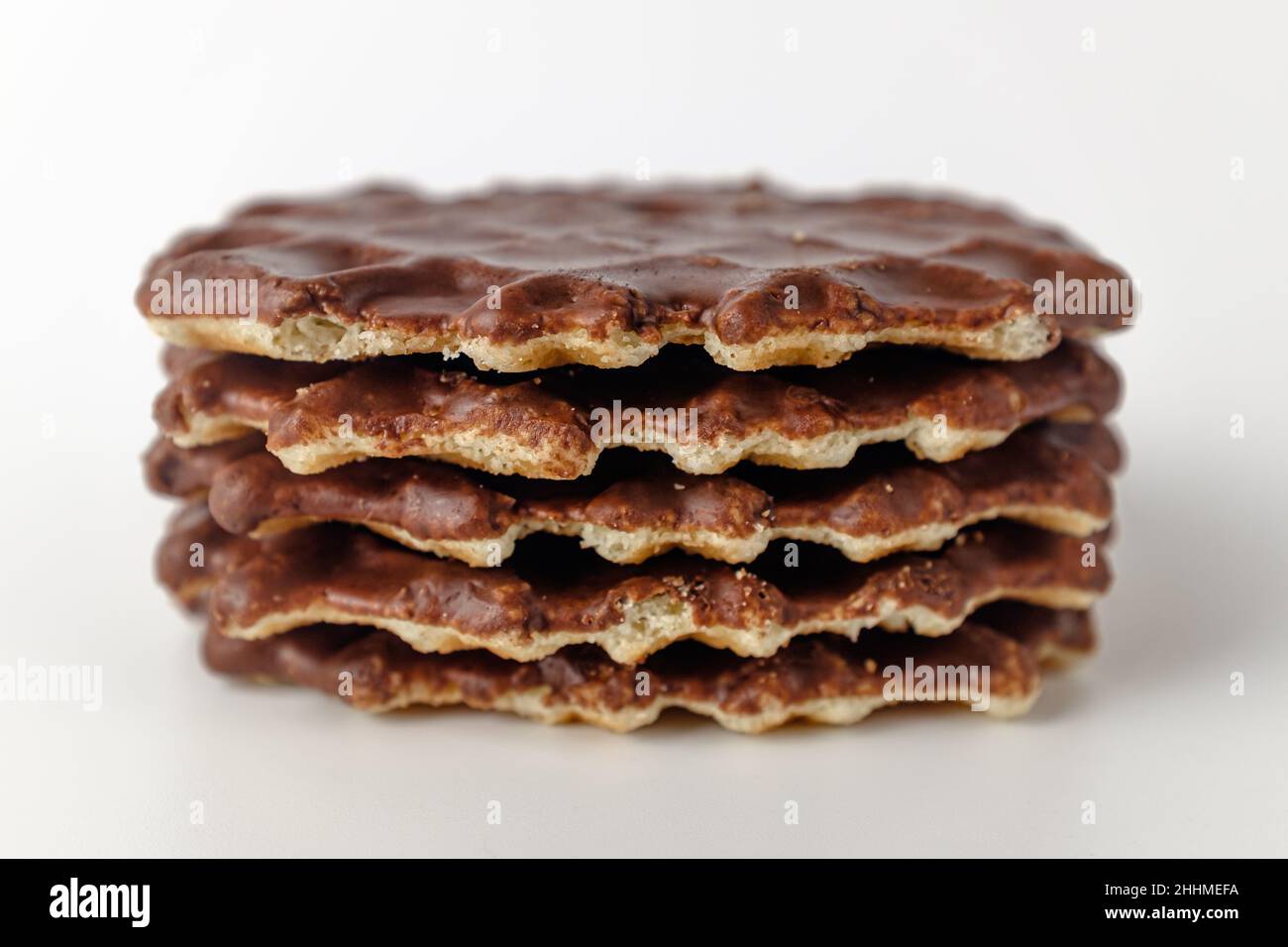 Chocolate waffle snack on white background Stock Photo - Alamy