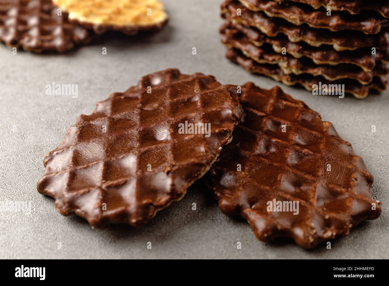 Crispy waffle snack coated in sweet chocolate Stock Photo - Alamy