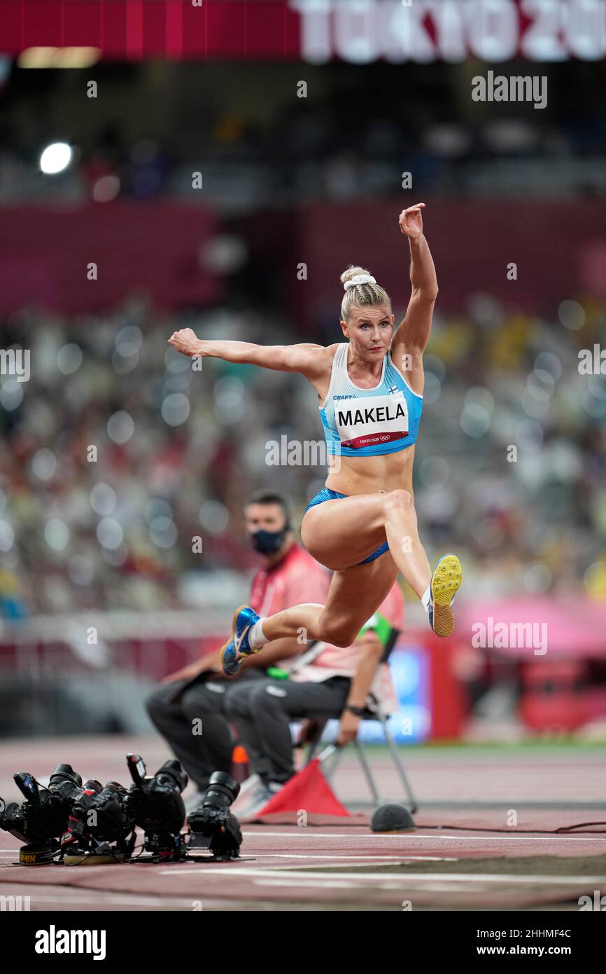 Kristina Makela competing in the Triple Jump at the 2020 Tokyo Olympics ...