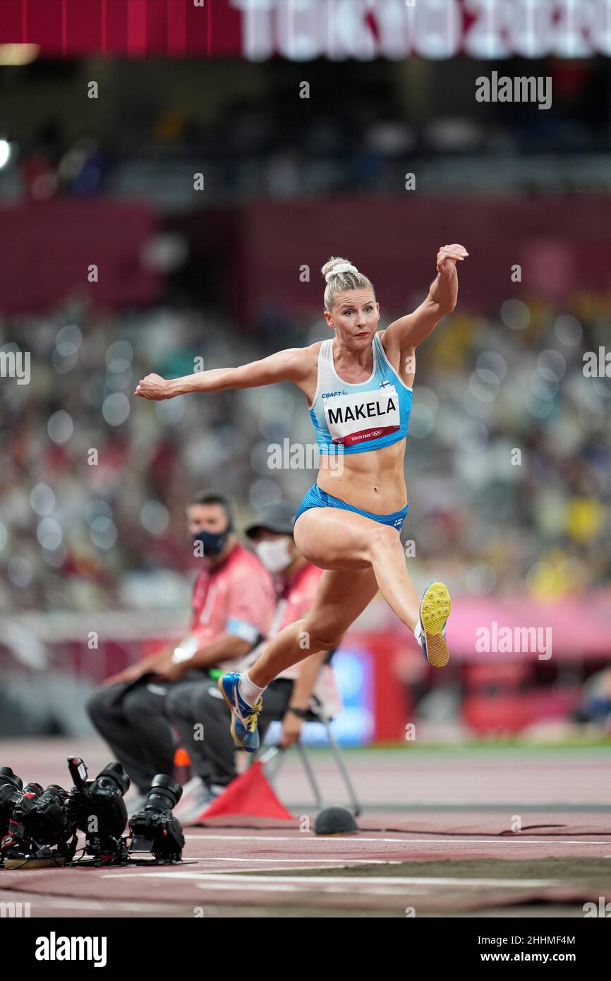 Kristina Makela competing in the Triple Jump at the 2020 Tokyo Olympics ...